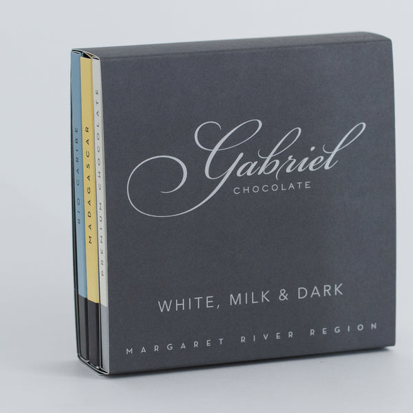 White, Milk & Dark Chocolate Pack - 3 bars – Gabriel Chocolate